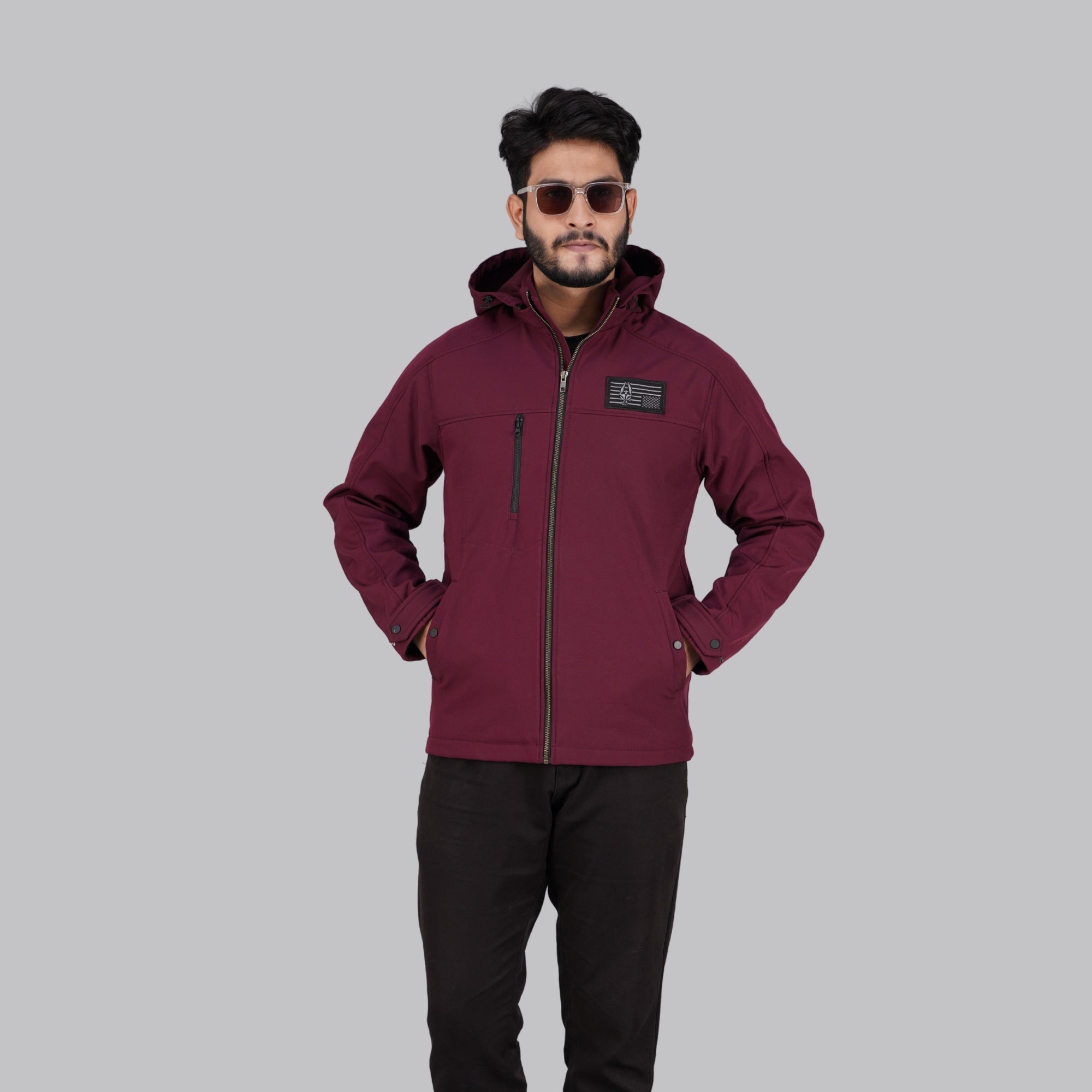 HD-220: Deep Maroon Zip-Front Technical Hooded Jacket – Unique.We